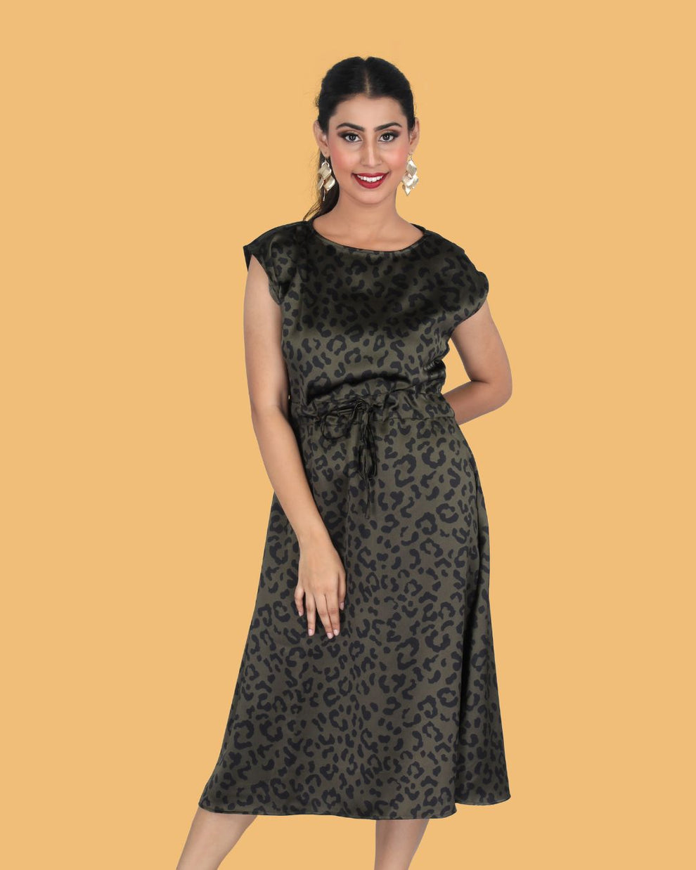 Animal Print Cap Sleeve Satin Dress – The Classy Clothing